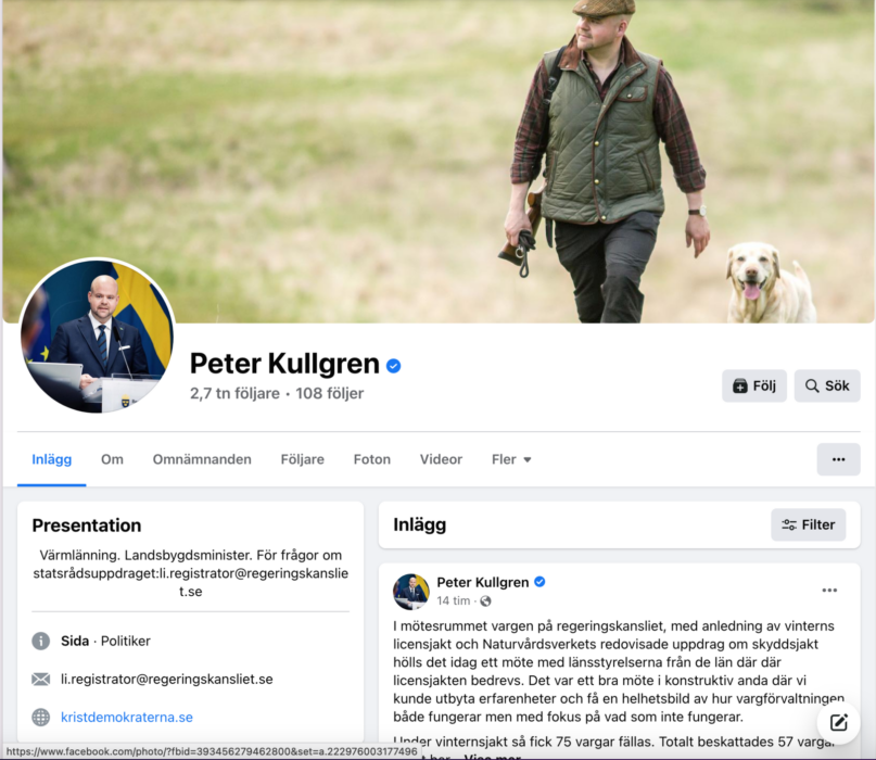 » Kullgren diskuterar utökad vargjakt med landshövdingar